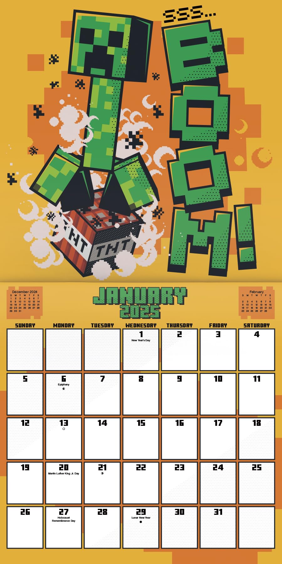 Minecraft Calendar 2025 - Deluxe 2025 Minecraft Wall Calendar Bundle with Over 100 Calendar Stickers (Minecraft Gifts, Office Supplies)