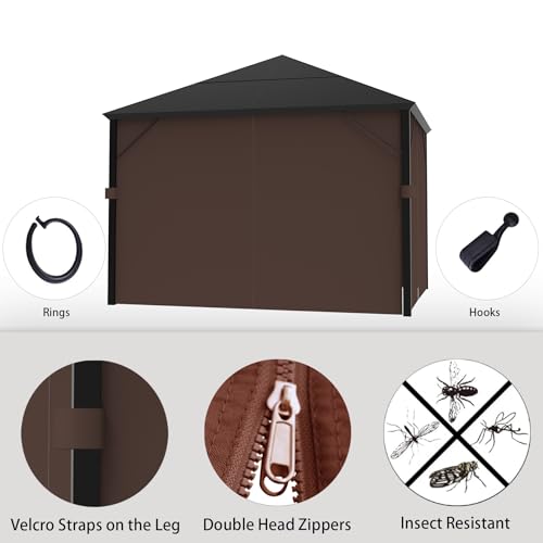 Sunshine Outdoor Replacement Gazebo Curtains 4 Panels with Zipper for Garden Patio Yard (10'x10', Brown)(Curtains Only)