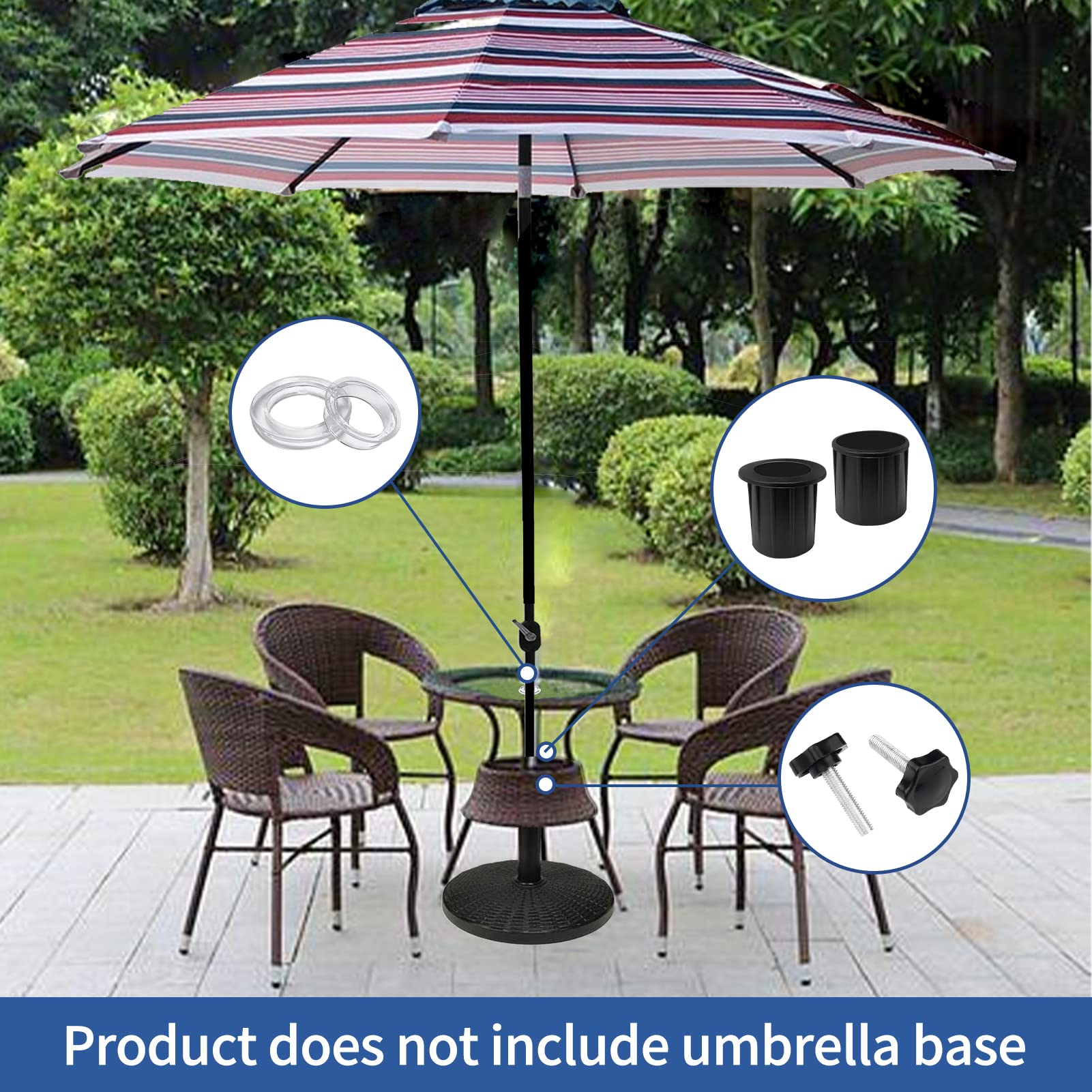 AQEENURA 8 Pieces Patio Umbrella Replacement Parts Kit Patio Table Umbrella Hole Ring Plug Cover and Cap Umbrella Stand Base Screw Umbrella Pole Cap (8PCS)