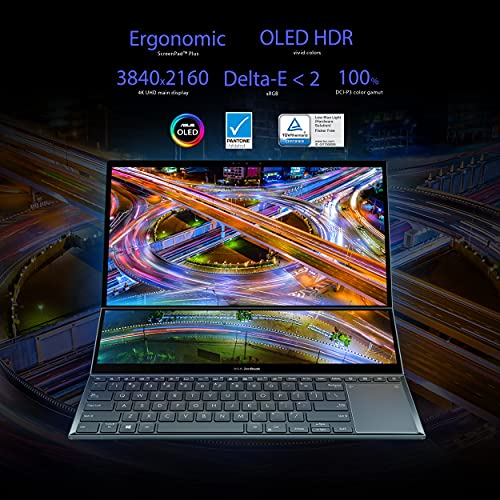 ASUS ZenBook Pro Duo 15 OLED UX582 Laptop, 15.6โ OLED 4K UHD Touch Display, Intel Core i9-11900H, 32GB, 1TB, GeForce RTX 3080 Laptop GPU, ScreenPad Plus, Windows 11 Pro, Celestial Blue, UX582HS-XH99T