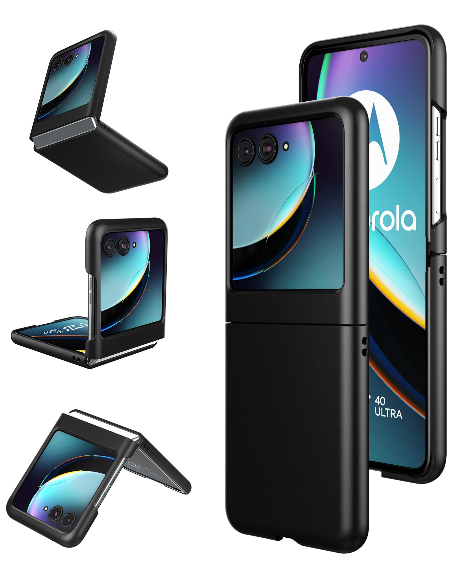 Foluu Slim Fit Case for Motorola Razr Plus 2023, with 1 Pack Soft Inner TPU Moto Razr Plus 2023 Screen Protector, 1 Pack Front Built-in Screen Protector, Matte PC Cover for Motorola Razr+ 2023 Black