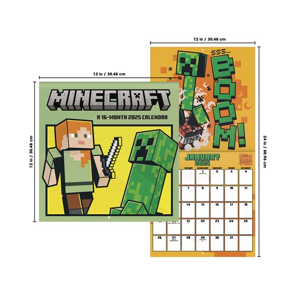 Minecraft Calendar 2025 - Deluxe 2025 Minecraft Wall Calendar Bundle with Over 100 Calendar Stickers (Minecraft Gifts, Office Supplies)