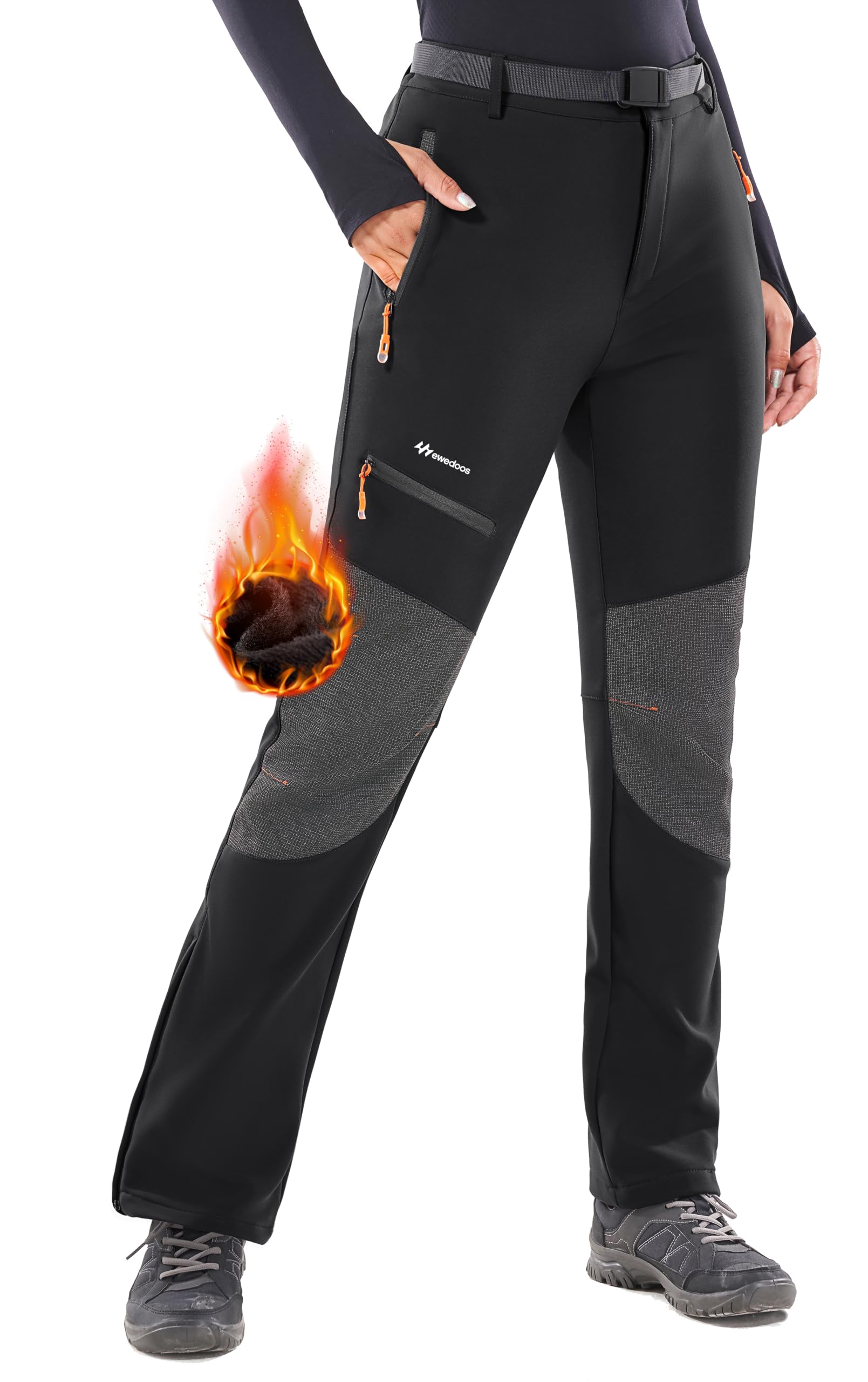 Ewedoos Snow Pants Womens Ski Pants Waterproof Insulate Softhell Fleece Lined Winter Hiking Snowboard Zipper Bottom Leg Black