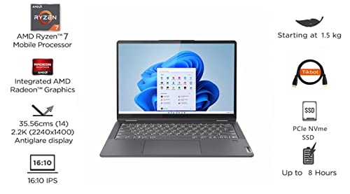 Lenovo Flex 5 14" 2-in-1 Touchscreen Laptop - AMD Ryzen 7 5700U - 16:10 2K QHD (2240 x 1400) 100% sRGB Display - 16GB RAM - 512GB PCIe SSD - Type-C - Fingerprint - Wi-Fi 6 β Win 11- w/HDMI Cable