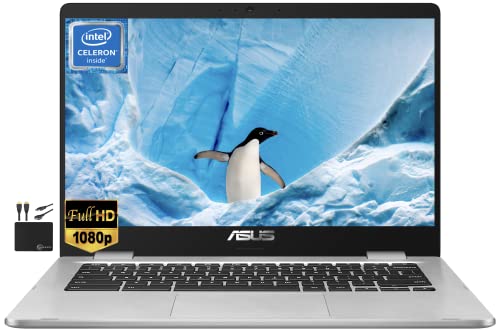 2022 Newest ASUS Chromebook 14" FHD Nano-Edge Display Light Laptop, Intel Celeron N3350 (Up to 2.4GHz), 4GB RAM, 32GB eMMC, HD Webcam, WiFi, HDMI, 802.11ac, Bluetooth, USB-C,Chrome OS, w/MarxsolCables