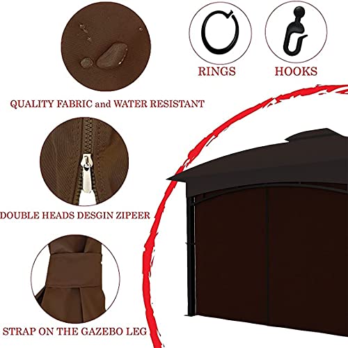 COZYVIDA Gazebo Universal Replacement Privacy Curtains 4-Panels sidewall with Zipper (ONLY Curtain) (10' x 10', Coffee)