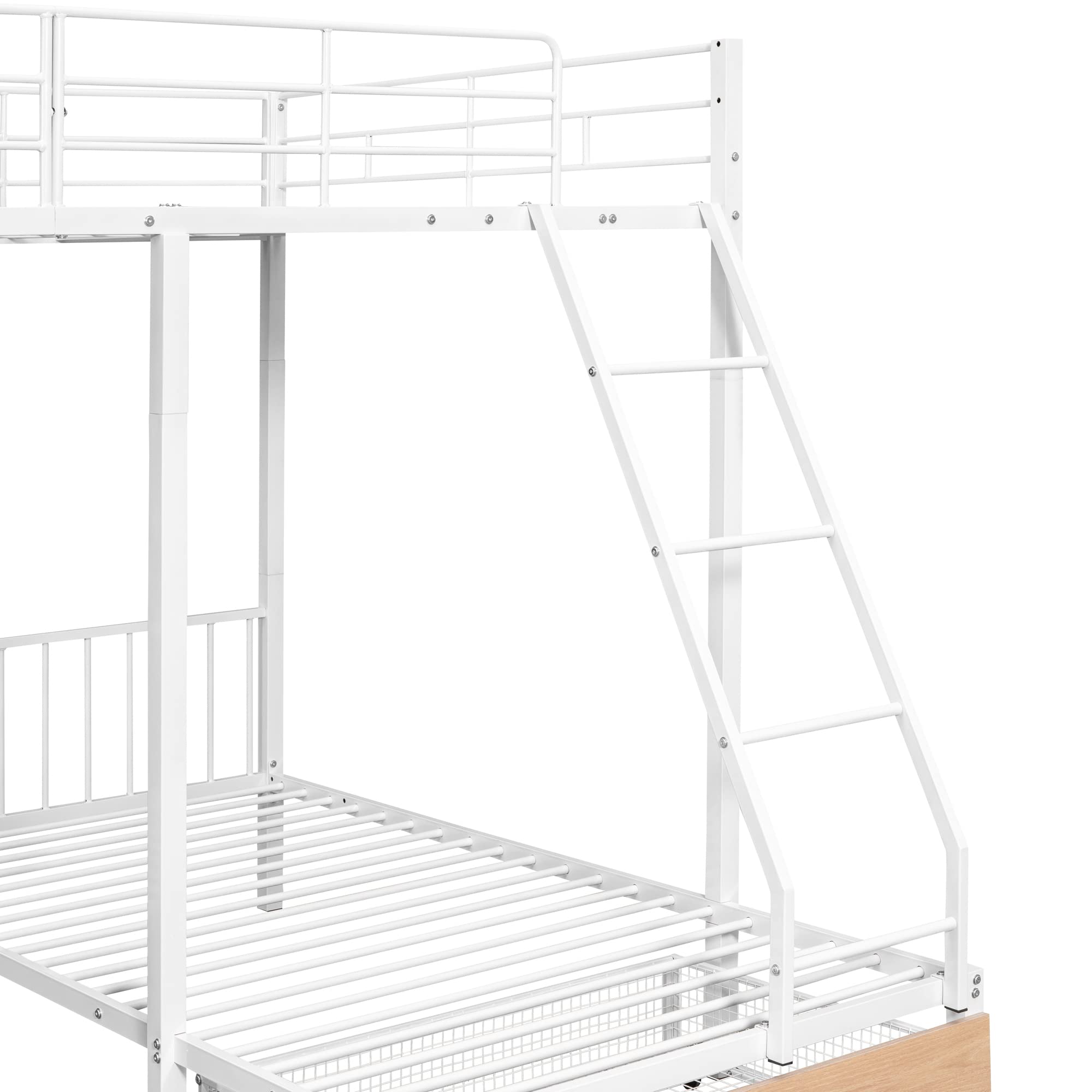 Metal Triple Bunk Bed Full Over Twin & Twin, Full Over Twin & Twin Bunk Bed with Storage Drawers, 3 Bunk Beds/Convertible Into 3 Beds, Metal Triple Bunk Beds for Kids,Teens, Girls(White)