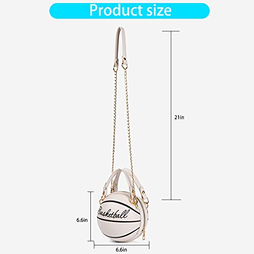 OHIW Women's basketball shoulder bag Messenger Bag handbag mini round bag PU bag, Zipper closure, suitable for women (white)
