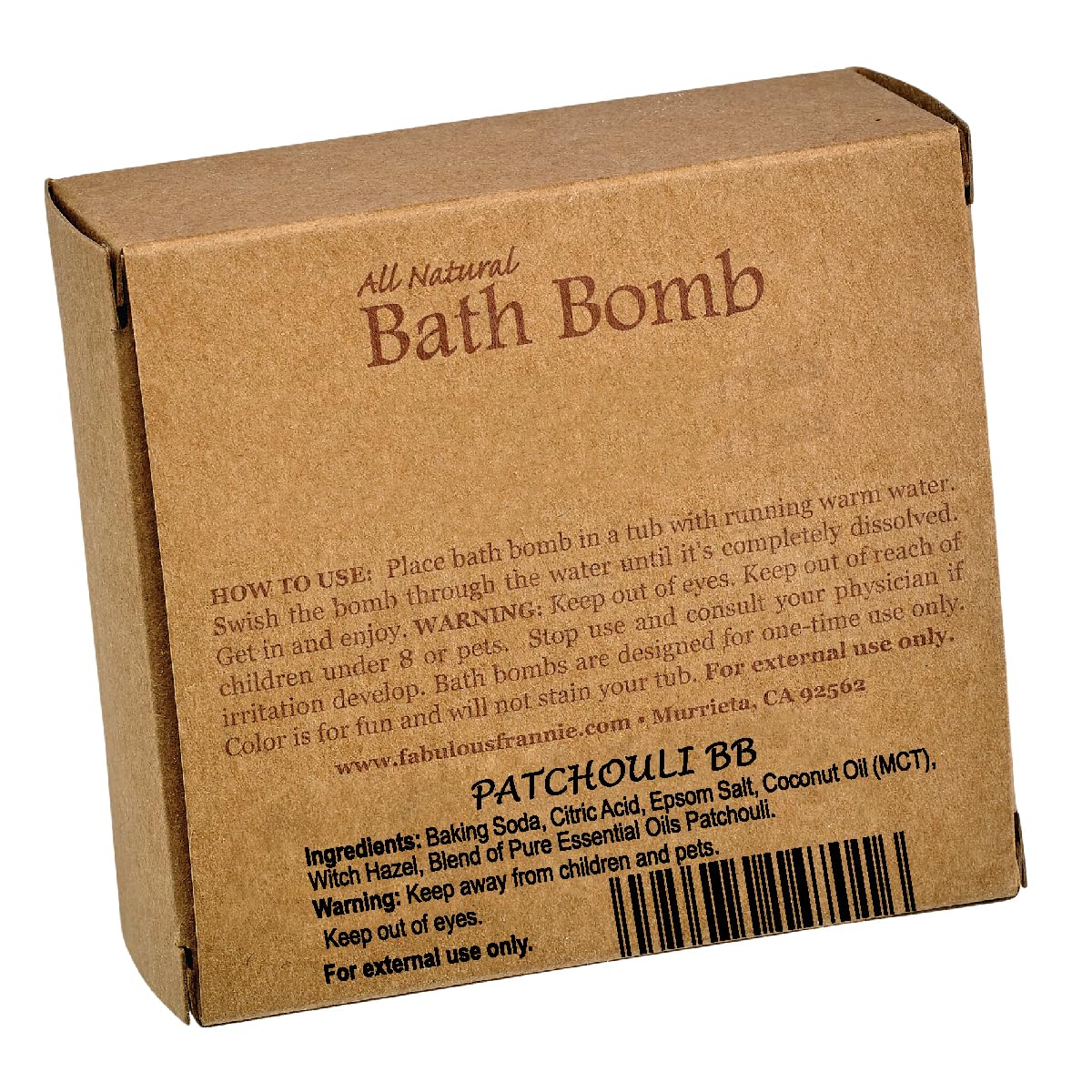 Fabulous Frannie Patchouli Natural, Handmade Bath Bomb Gift Set, Rich in Essential Oil, Mineral Salt, Coconut Oil, Witch Hazel, 2.5oz (Pack of 1)