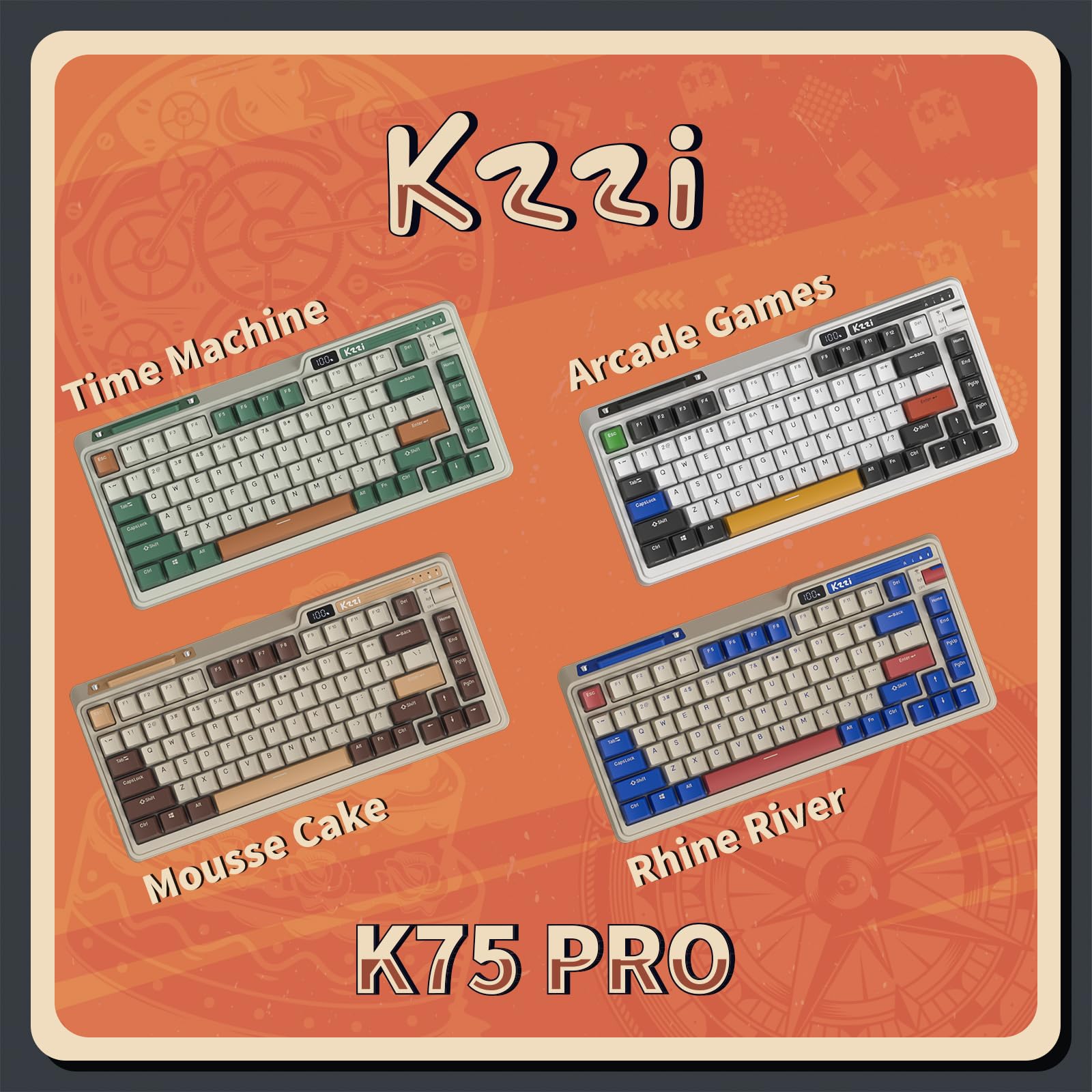 KZZI K75 PRO RGB 75% Wireless Gasket Mechanical Keyboard, Triple Mode BT 5.0/2.4G/USB-C 82 Keys Hot Swappable Gaming Keyboard w/Knob & Power Display, Custom Tactile Switches, Mousse Brown