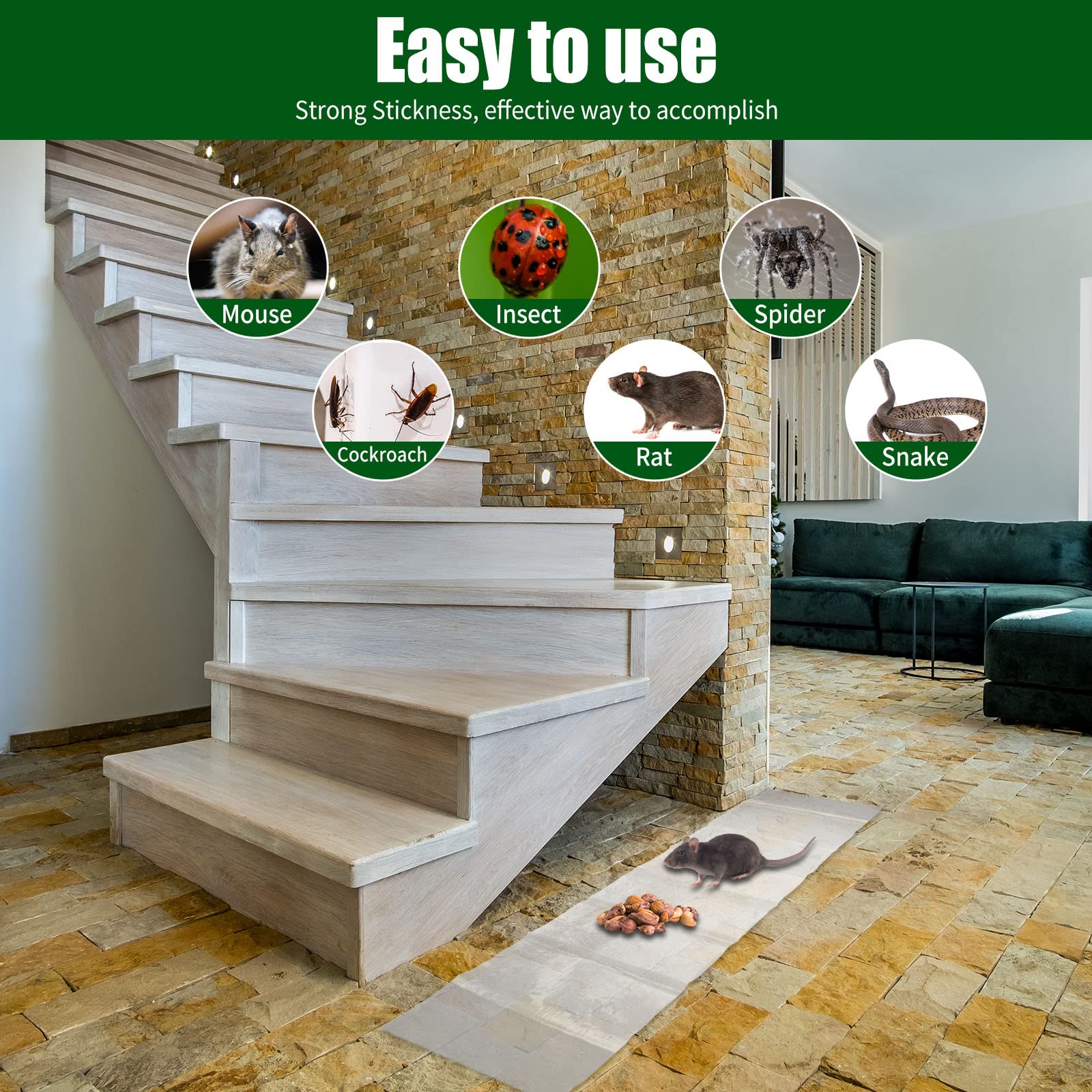 Qualirey 4 Pcs 47 Inch Ultra Large Sticky Mouse Glue Traps Sticky Rat Trap That Work for Rats Roaches Rodents Heavy Duty Pre Baited Mats Indoor Outdoor Catch Pest (White)