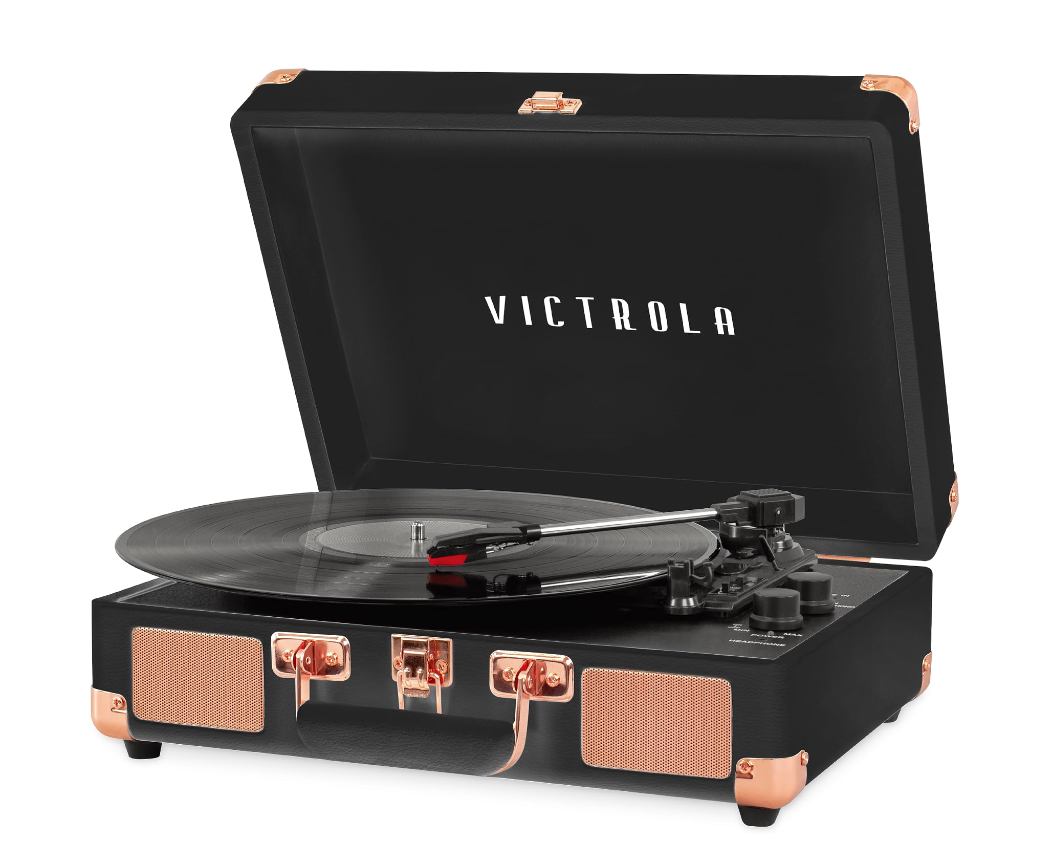 Victrola Vintage 3-Speed Bluetooth Portable Suitcase Record Player with Built-in Speakers | Upgraded Turntable Audio Sound|Black Rose Gold, Model Number: VSC-550BT-BRG