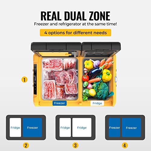 BougeRV 12 Volt Car Refrigerator Dual Zone, Portable Freezer Fridge APP Control, ED45(45L) Compressor Freezer Fridge 12V/24V DC 110~240V AC, for Truck Van RV Camper SUV Boat Travel Camping