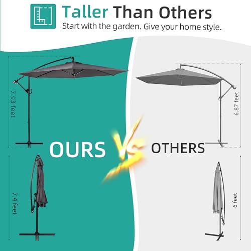 Shintenchi Patio Offset Umbrella with Easy Tilt Adjustment,Crank and Cross Base, Outdoor Cantilever Hanging Umbrella, Sunshade Umbrella Canopy, Dark Gray