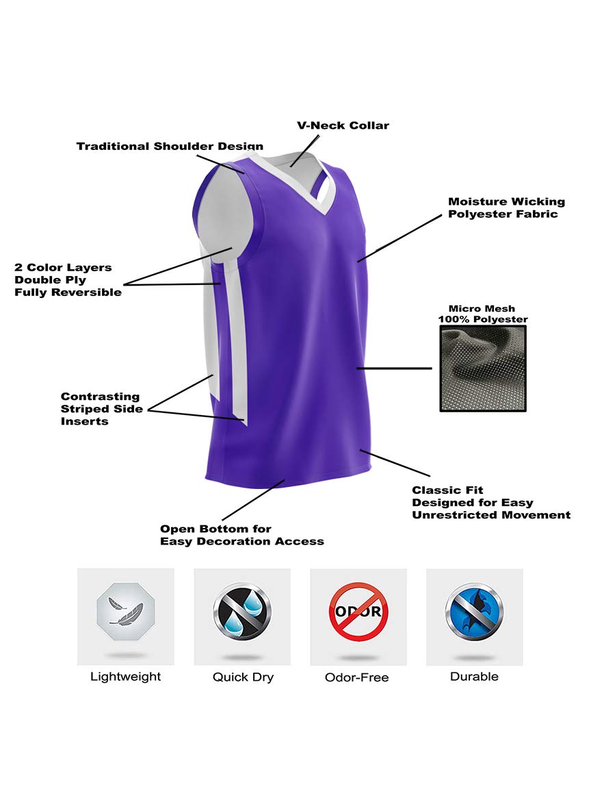 10-Pack Men's Reversible Custom Basketball Jerseys, Plain Mesh Athletic Sleeveless Shirts Blank Team Uniforms Set (Purple/White)