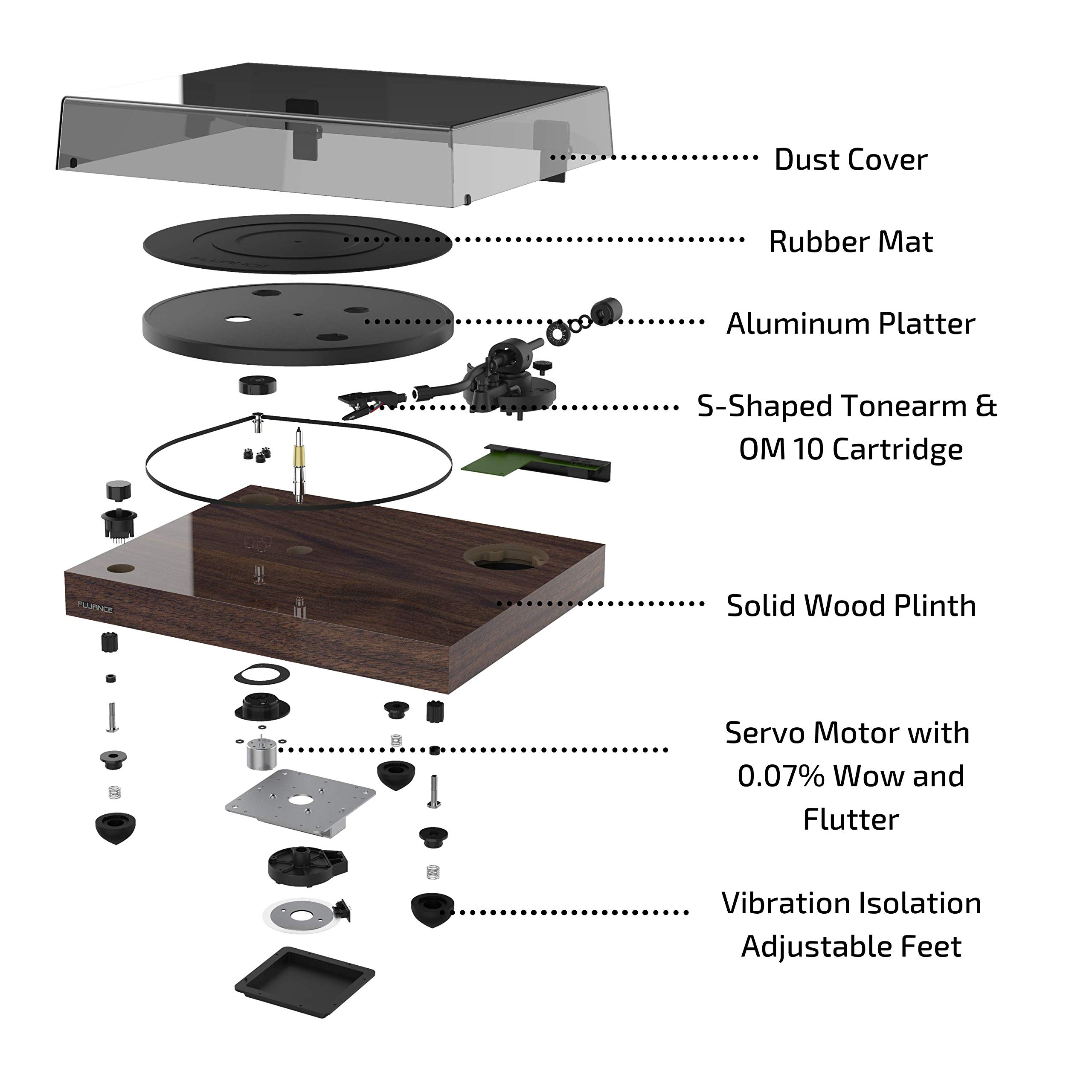 Fluance RT82 Reference High Fidelity Vinyl Turntable Record Player with Ortofon OM10 Cartridge, Speed Control Motor, High Mass MDF Wood Plinth, Vibration Isolation Feet - Bamboo