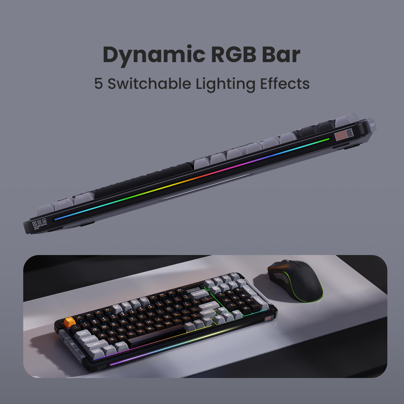 ROYALAXE L98 Wireless Mechanical Keyboard with 1.14” TFT LCD, Hot-swappable RGB Keyboard with Gateron G Yellow Pro Switches, Bluetooth/2.4G/Wired, Gasket Mount, PBT Keycaps, Charcoal Gray