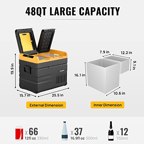 BougeRV 12 Volt Car Refrigerator Dual Zone, Portable Freezer Fridge APP Control, ED45(45L) Compressor Freezer Fridge 12V/24V DC 110~240V AC, for Truck Van RV Camper SUV Boat Travel Camping