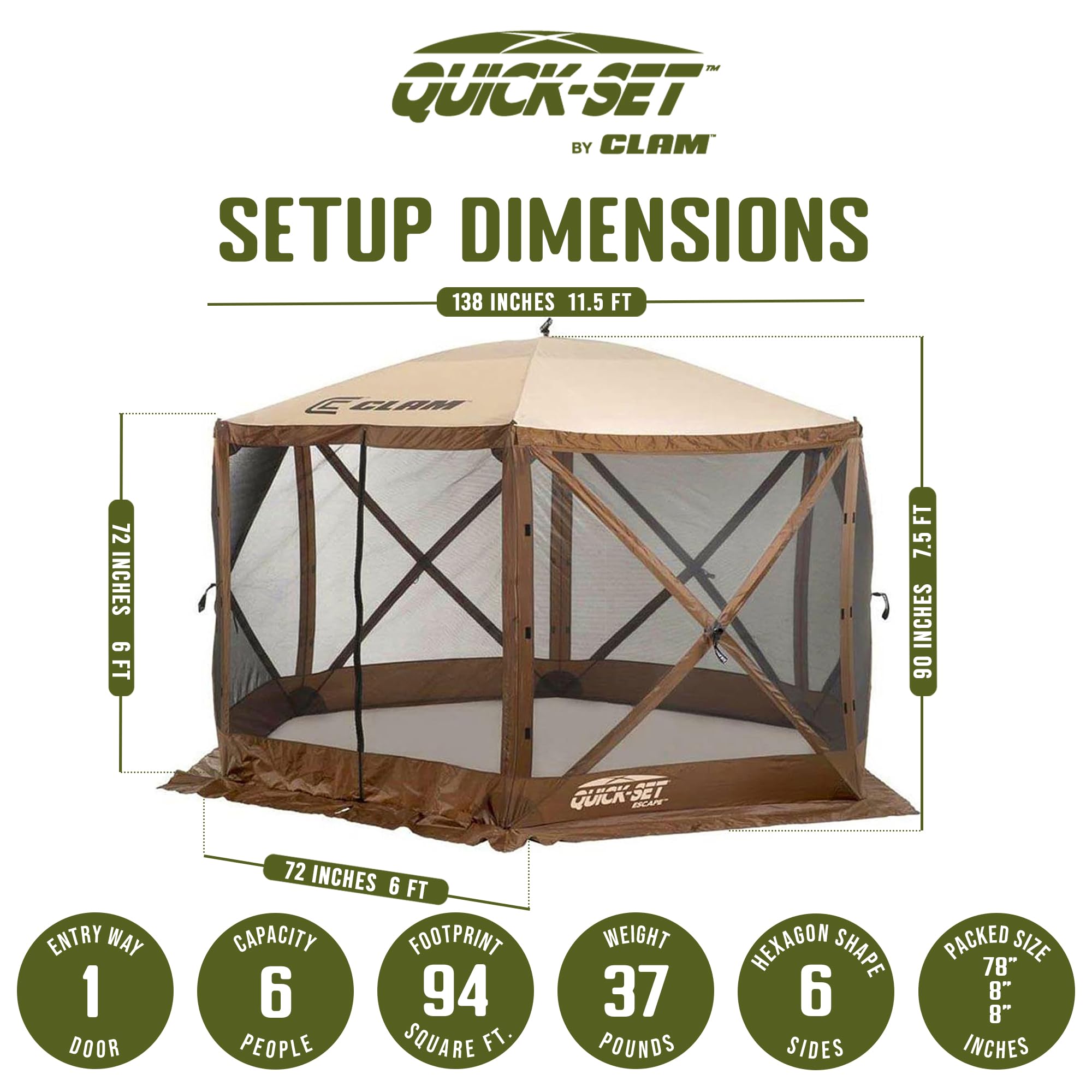 CLAM Pop Up Screen Tent, Outdoor Camping Gazebo Canopy, Escape, 11.5', Brown