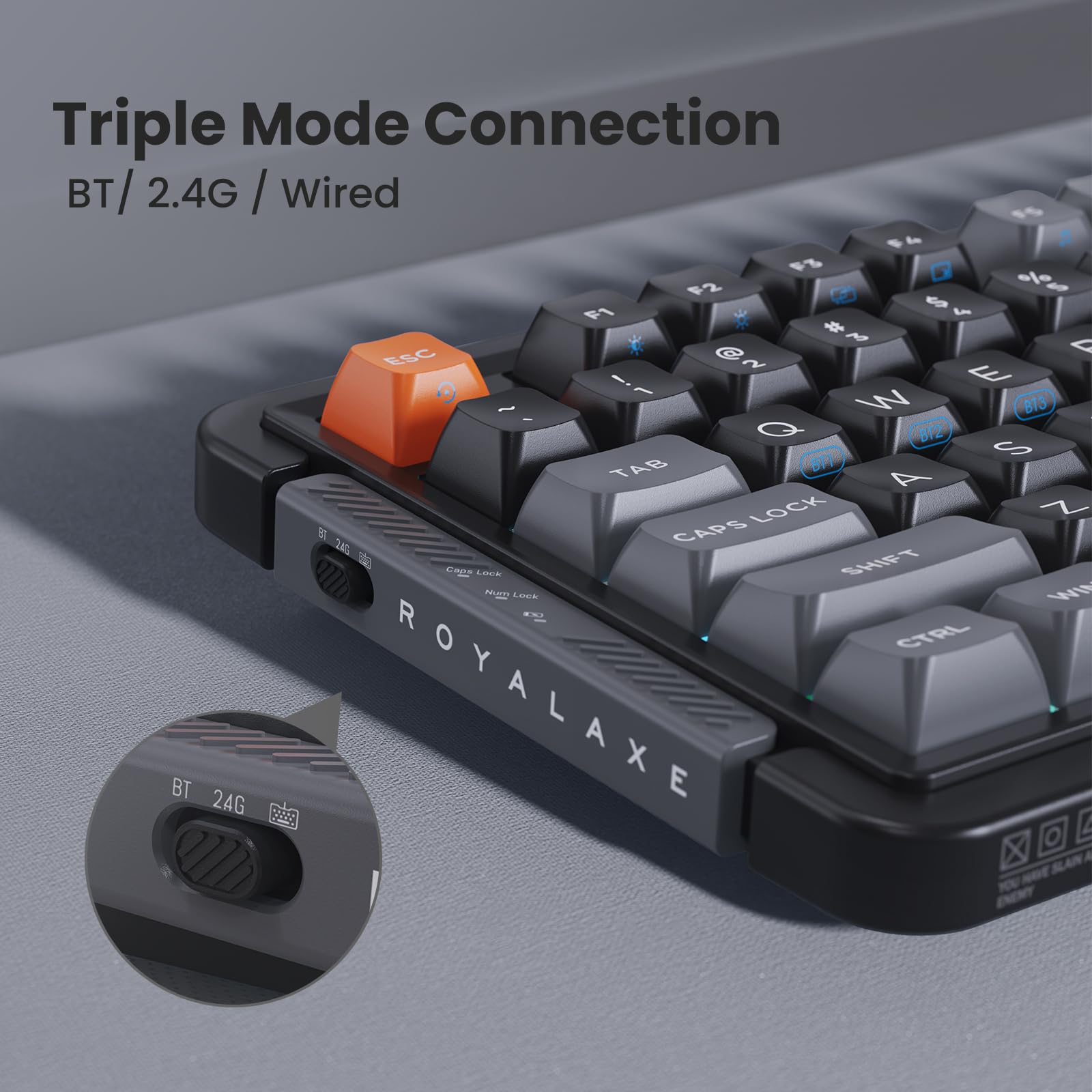 ROYALAXE L98 Wireless Mechanical Keyboard with 1.14” TFT LCD, Hot-swappable RGB Keyboard with Gateron G Yellow Pro Switches, Bluetooth/2.4G/Wired, Gasket Mount, PBT Keycaps, Charcoal Gray