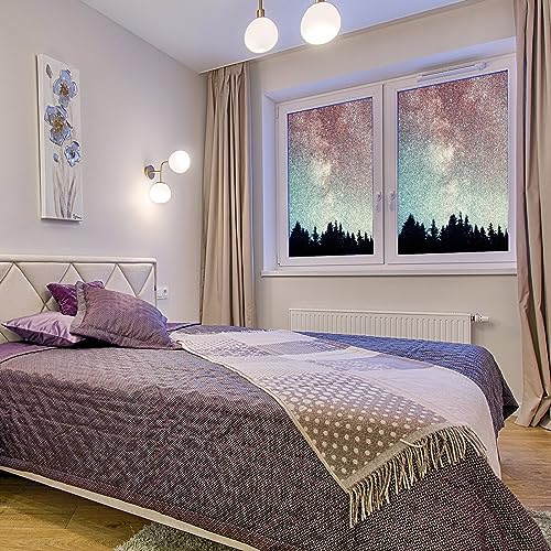 IOACIY Privacy Window Film Frosted Glass Sticker for Home Office Static Anti-UV Window Paper Decorative Window Covering for Bathroom (Universe Outer Space Starry Sky Red Blue-226, 17.7" x 23.6")