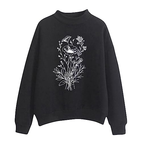 Founditonamazon Sweatshirt for Women Floral Print Comfy Hoodies Pullovers Oversized Long Sleeve Blouse Tops for Teen Girls