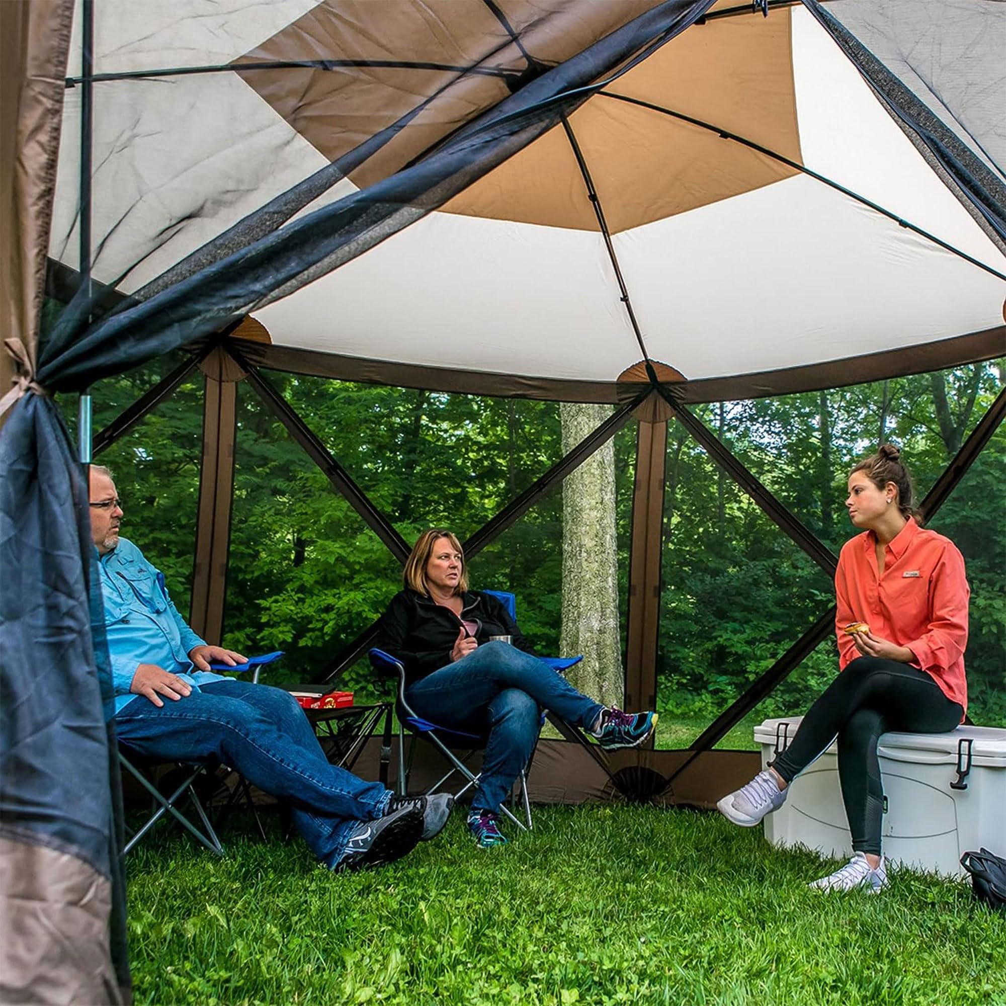 CLAM Pop Up Screen Tent, Outdoor Camping Gazebo Canopy, Escape, 11.5', Brown