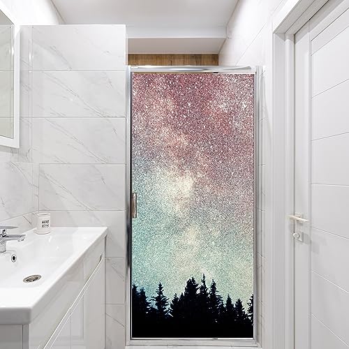 IOACIY Privacy Window Film Frosted Glass Sticker for Home Office Static Anti-UV Window Paper Decorative Window Covering for Bathroom (Universe Outer Space Starry Sky Red Blue-226, 17.7" x 23.6")