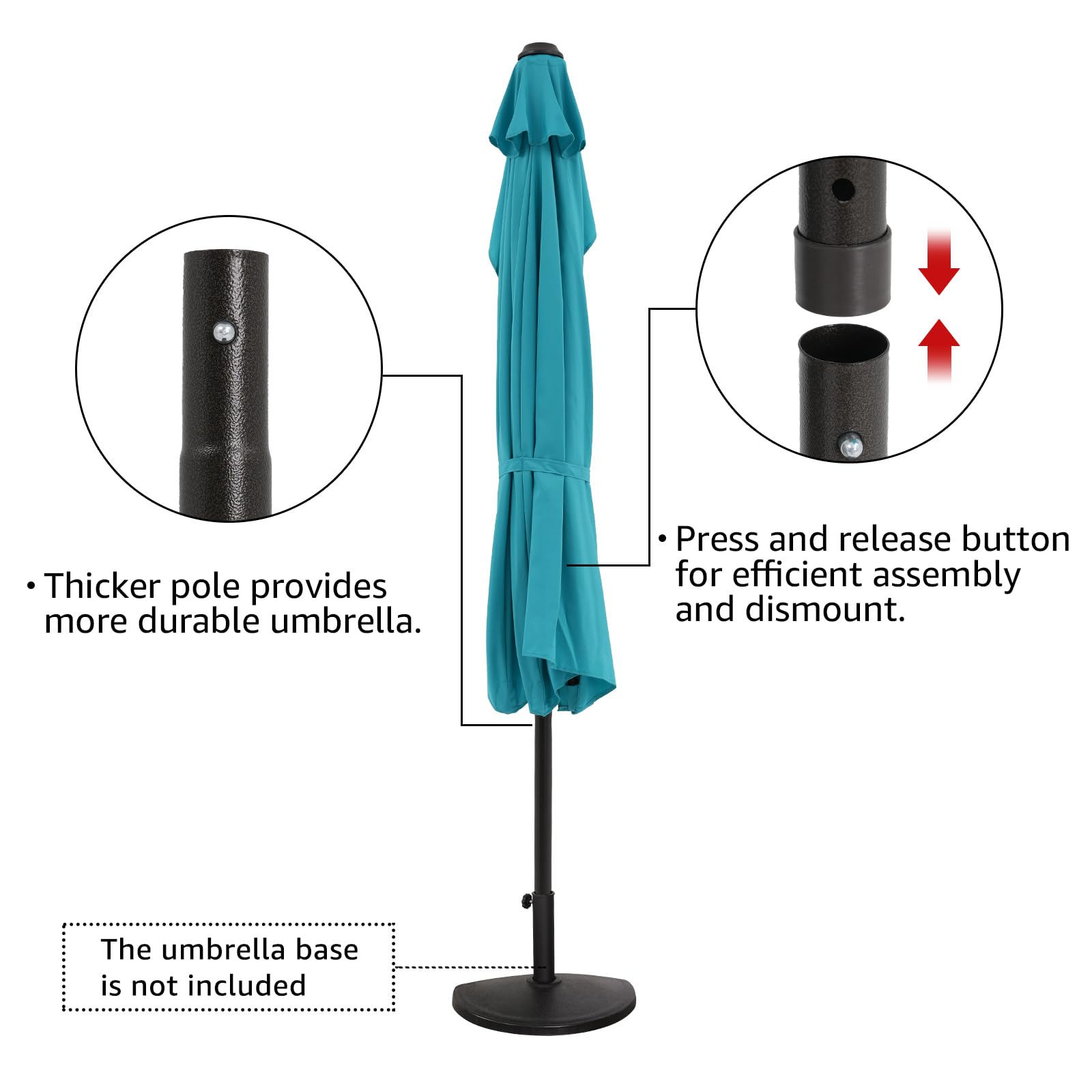 COBANA 9’ Half Round Patio Outdoor Umbrella with Crank for Deck, Balcony, Garden or Terrace Shade, Blue