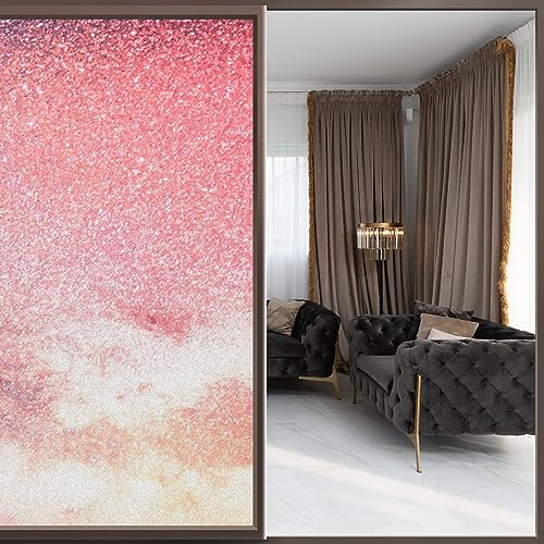 IOACIY Privacy Window Film Frosted Glass Sticker for Home Office Static Anti-UV Window Paper Decorative Window Covering for Bathroom (Universe Outer Space Starry Sky Red Blue-62, 17.7" x 23.6")