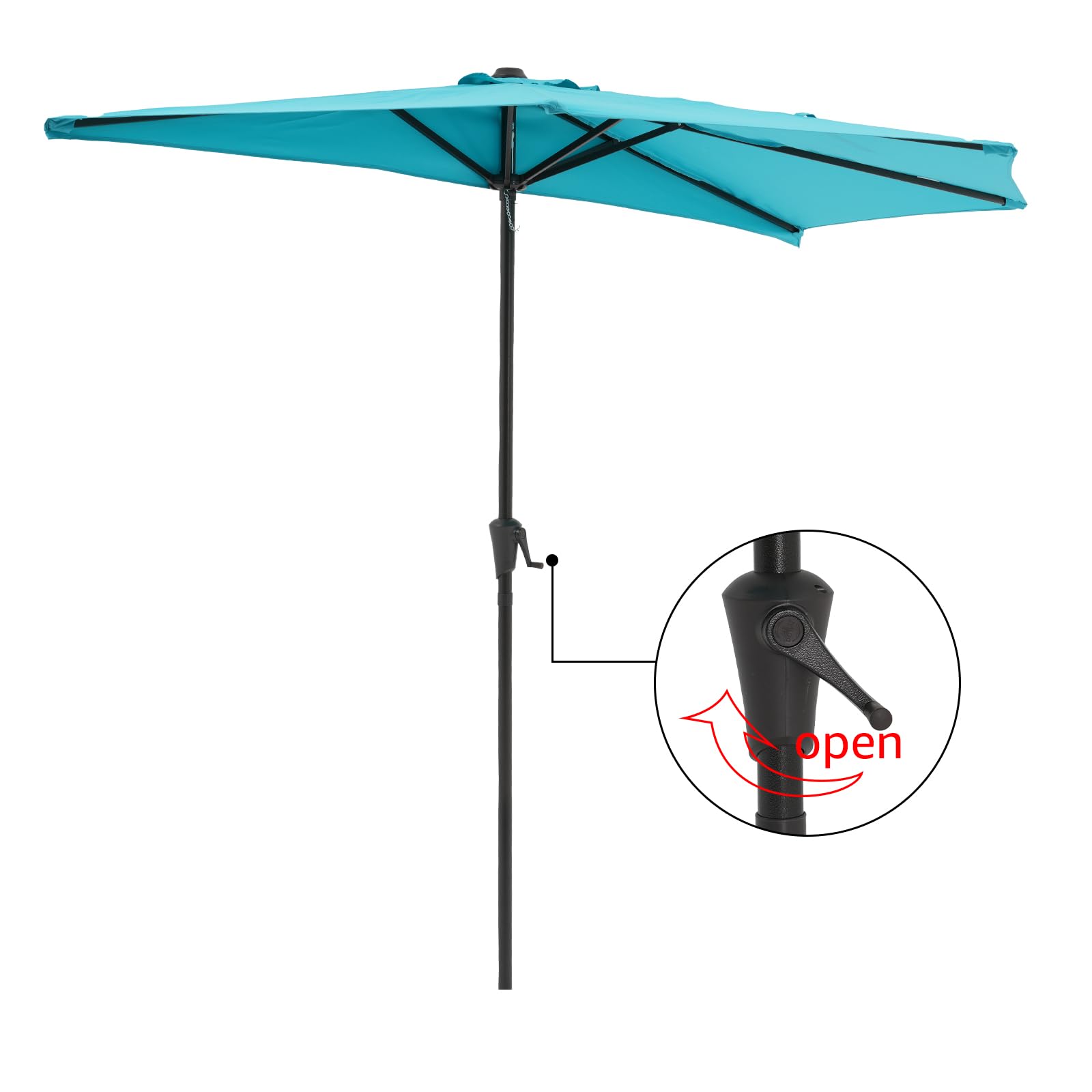 COBANA 9’ Half Round Patio Outdoor Umbrella with Crank for Deck, Balcony, Garden or Terrace Shade, Blue