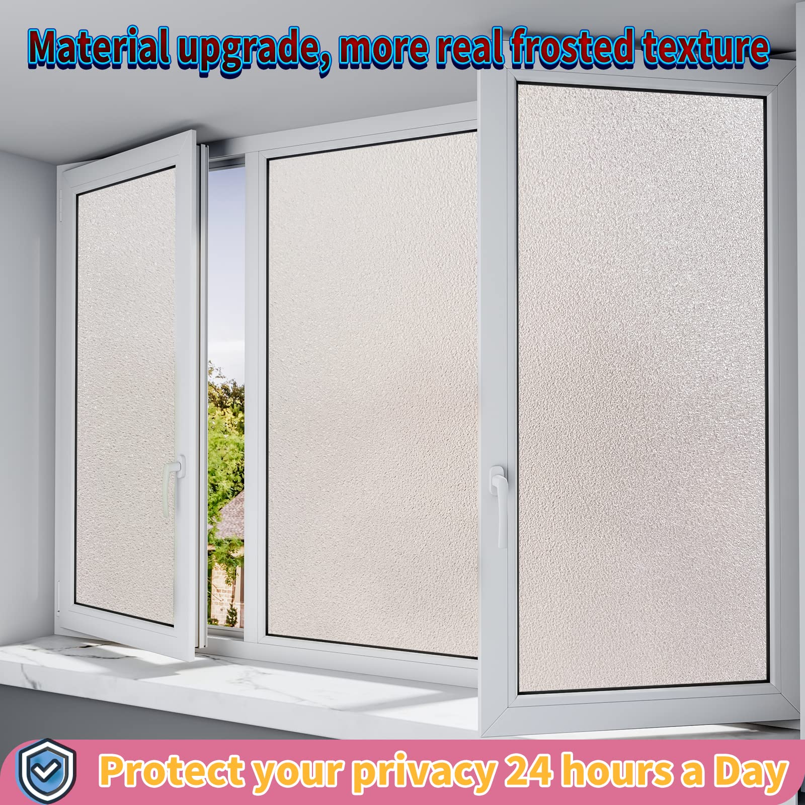 Window Privacy Film Frosted Glass Window Film, Heat Control Non-Adhesive Static Cling Decorative Opaque UV Blocking Window Films for Home Bathroom Office (Pure, 35.4”×78.7”)