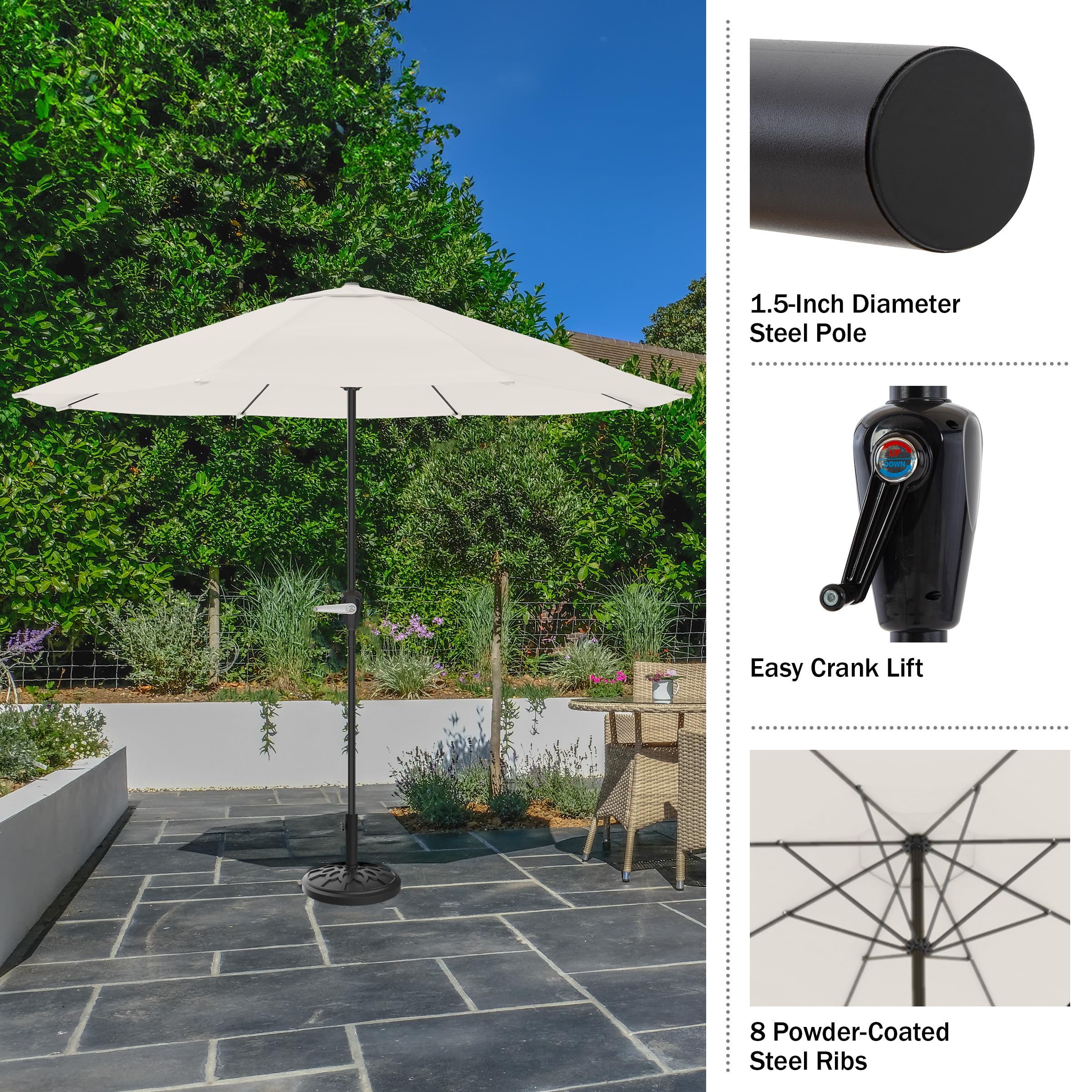 Pure Garden Patio Umbrella with Vented Canopy - 9FT Easy Crank Outdoor Umbrella for Shade - For Deck, Balcony, Porch, Backyard, or Pool (Tan)