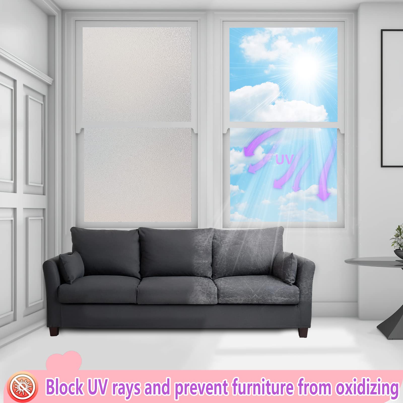 Window Privacy Film Frosted Glass Window Film, Heat Control Non-Adhesive Static Cling Decorative Opaque UV Blocking Window Films for Home Bathroom Office (Pure, 35.4”×78.7”)