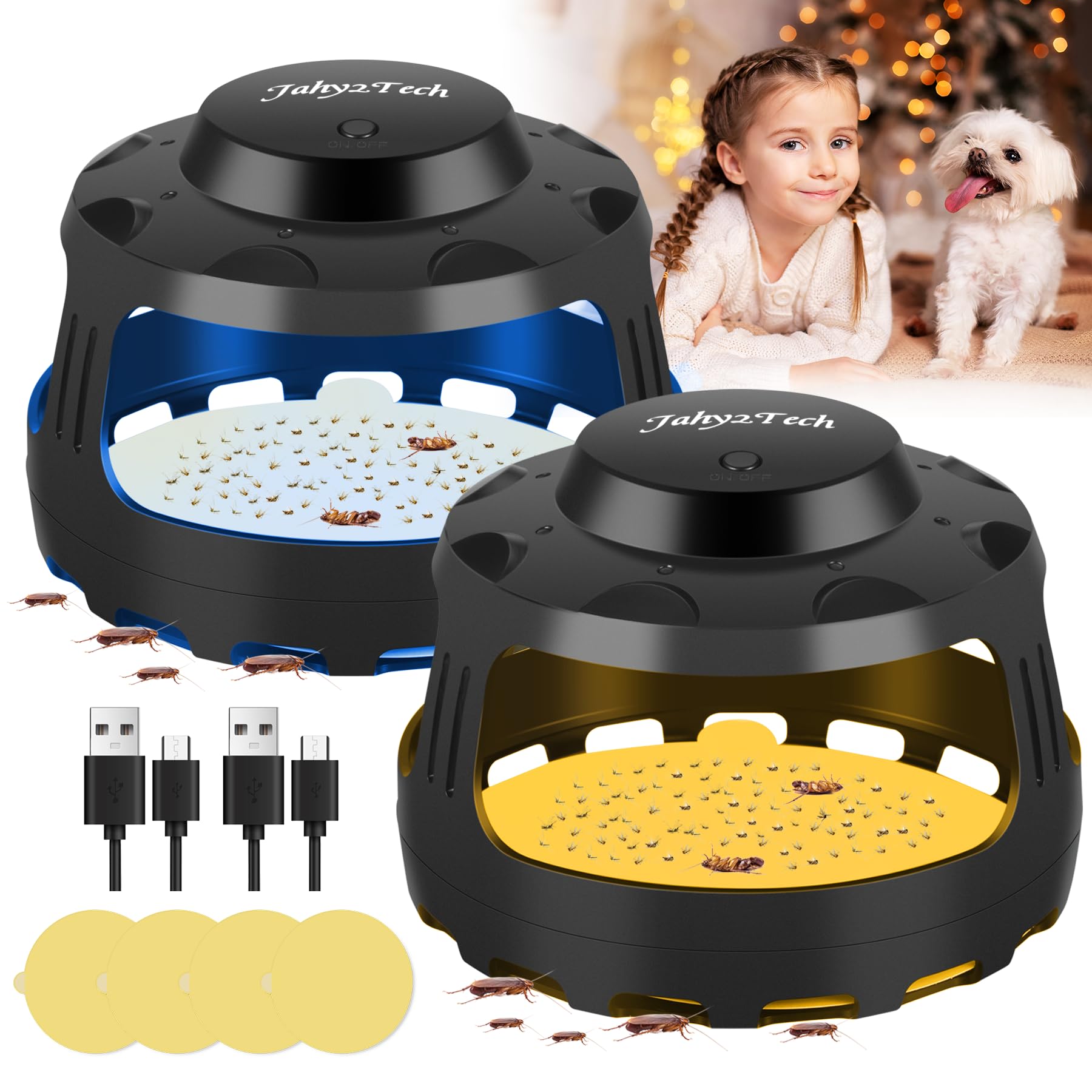 2 Pack Flea Traps for Inside Your Home,2023 ๐จ๐ฝ๐ด๐ฟ๐ฎ๐ฑ๐ฒ๐ฑ Flea Trap with LED Light for Indoor,Flea Killer Bed Bug Trap with 20 Sticky Pads,Sticky ๐๐น๐ฒ๐ฎ ๐ง๐ฟ๐ฎ๐ฝ,Safe for Kids,Friendly to Pets