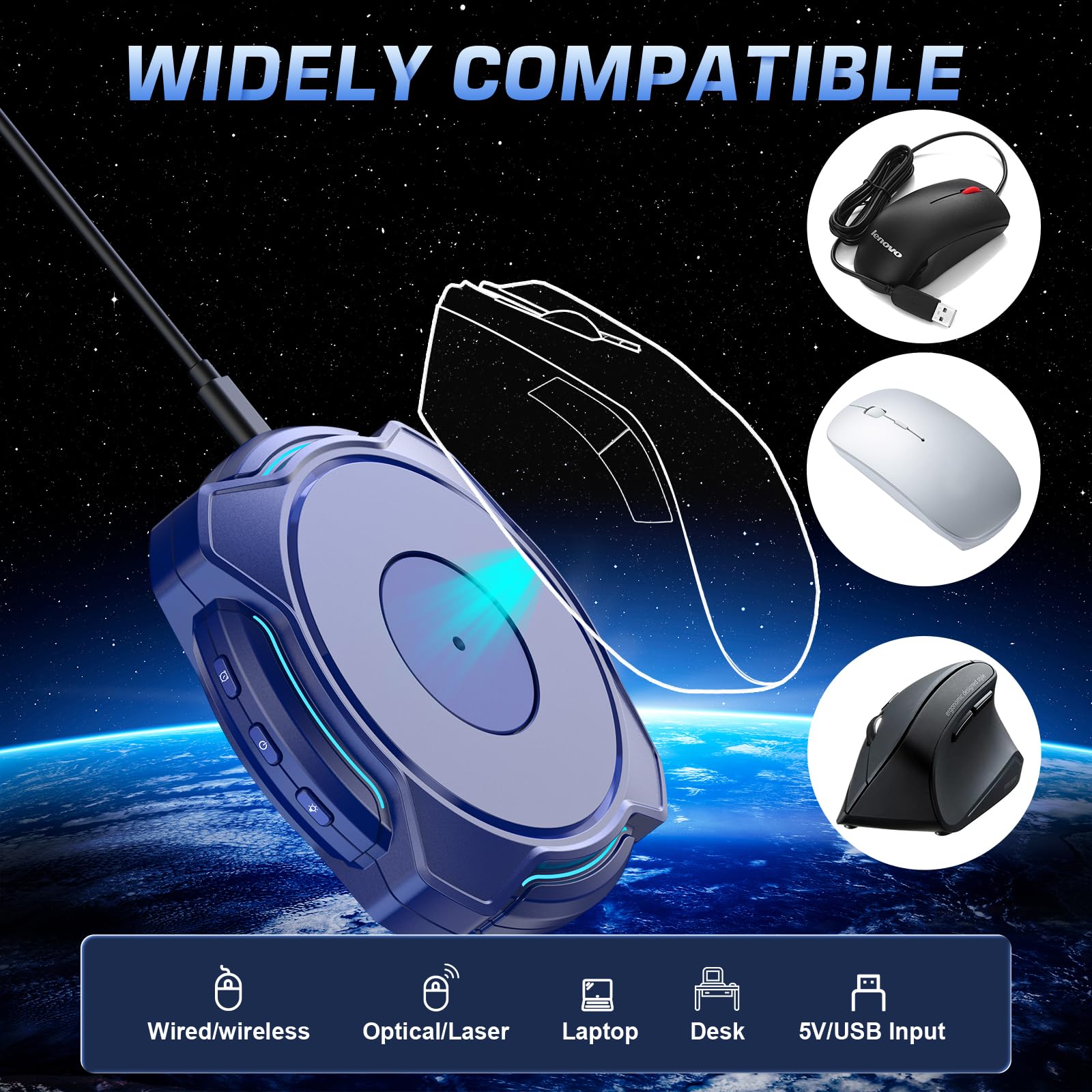 Mouse Jiggler,Undetectable Mouse Mover Device|Auto Clicker Mouse Wiggler with Timer, RGB Lights, ON/Off Switch, Driver-Free,Mover Simulator Random Turntable,Keep PC Screen Awake,Compatible All (Blue)