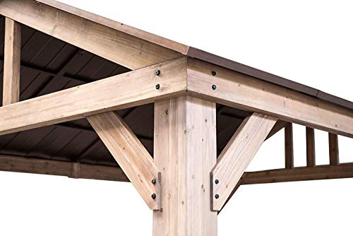 Coen L-GZ1171PWD-B Hudson Cedar Wood Pavilion with Hardtop, Gazebo, 14'x12', Natural/Brown