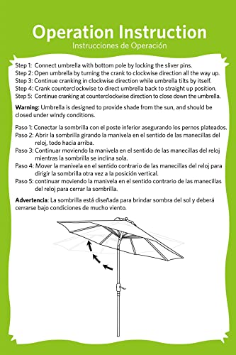 Bayside21 9' Patio Umbrella Outdoor Table Umbrella with Crank, Auto Tilt, Durable Solution Dyed Polyester Fabric Umbrella Canopy, Faded Resistant, UV Protection SPF 50+, Solartex Fabric Orange