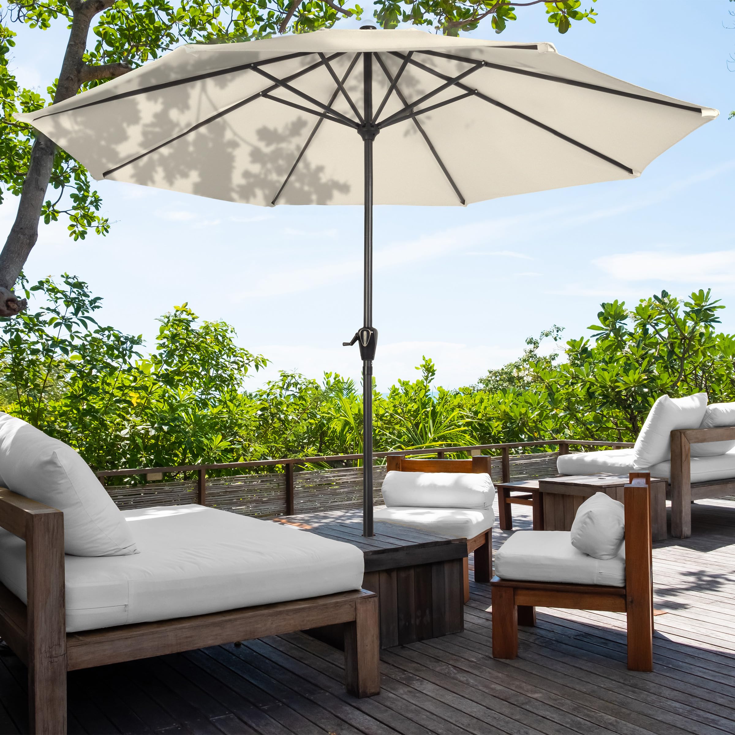 Pure Garden Patio Umbrella with Vented Canopy - 9FT Easy Crank Outdoor Umbrella for Shade - For Deck, Balcony, Porch, Backyard, or Pool (Tan)