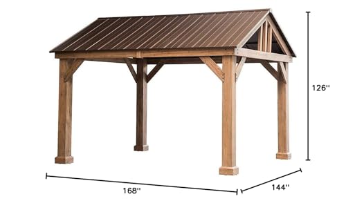 Coen L-GZ1171PWD-B Hudson Cedar Wood Pavilion with Hardtop, Gazebo, 14'x12', Natural/Brown