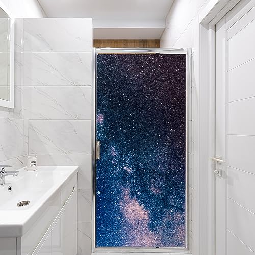IOACIY Privacy Window Film Frosted Glass Sticker for Home Office Static Anti-UV Window Paper Decorative Window Covering for Bathroom (Universe Outer Space Starry Sky Red Blue-225, 17.7" x 23.6")