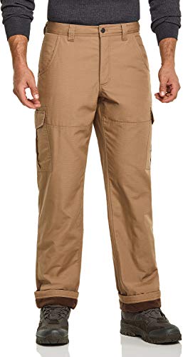 CQR Men's Winter Tactical Cargo Pants, Thermal Fleece Lined Outdoor Snow Ski Hiking Work, Fleece Cargo Coyote, 34W x 32L