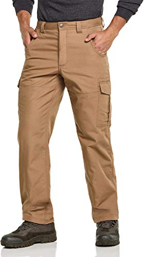CQR Men's Winter Tactical Cargo Pants, Thermal Fleece Lined Outdoor Snow Ski Hiking Work, Fleece Cargo Coyote, 34W x 32L
