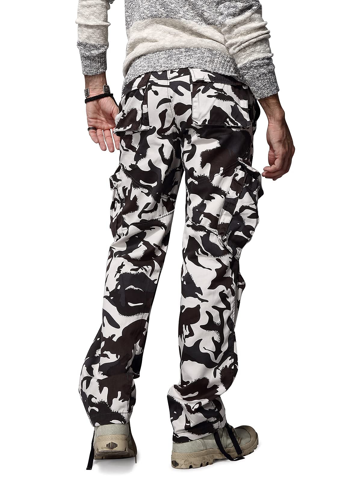 Mesinsefra Men's Cotton Casual Military Army Cargo Camo Combat Work Pants with 8 Pocket Camo White 38