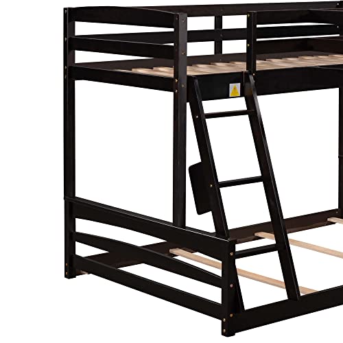 GINGVAT L-Shaped Bunk Beds for 3, Wooden Triple Bunk Bed with Slide and Desk, Twin Over Full Bunk Bed & Twin Size Loft Bed with Desk, for Kids Teens Adults, Espresso