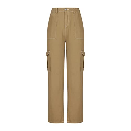 Akklian Cargo Pants for Women Y2K Streetwear Multiple Pockets Combat Military Trousers Solid Color Casual Pants