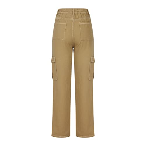 Akklian Cargo Pants for Women Y2K Streetwear Multiple Pockets Combat Military Trousers Solid Color Casual Pants