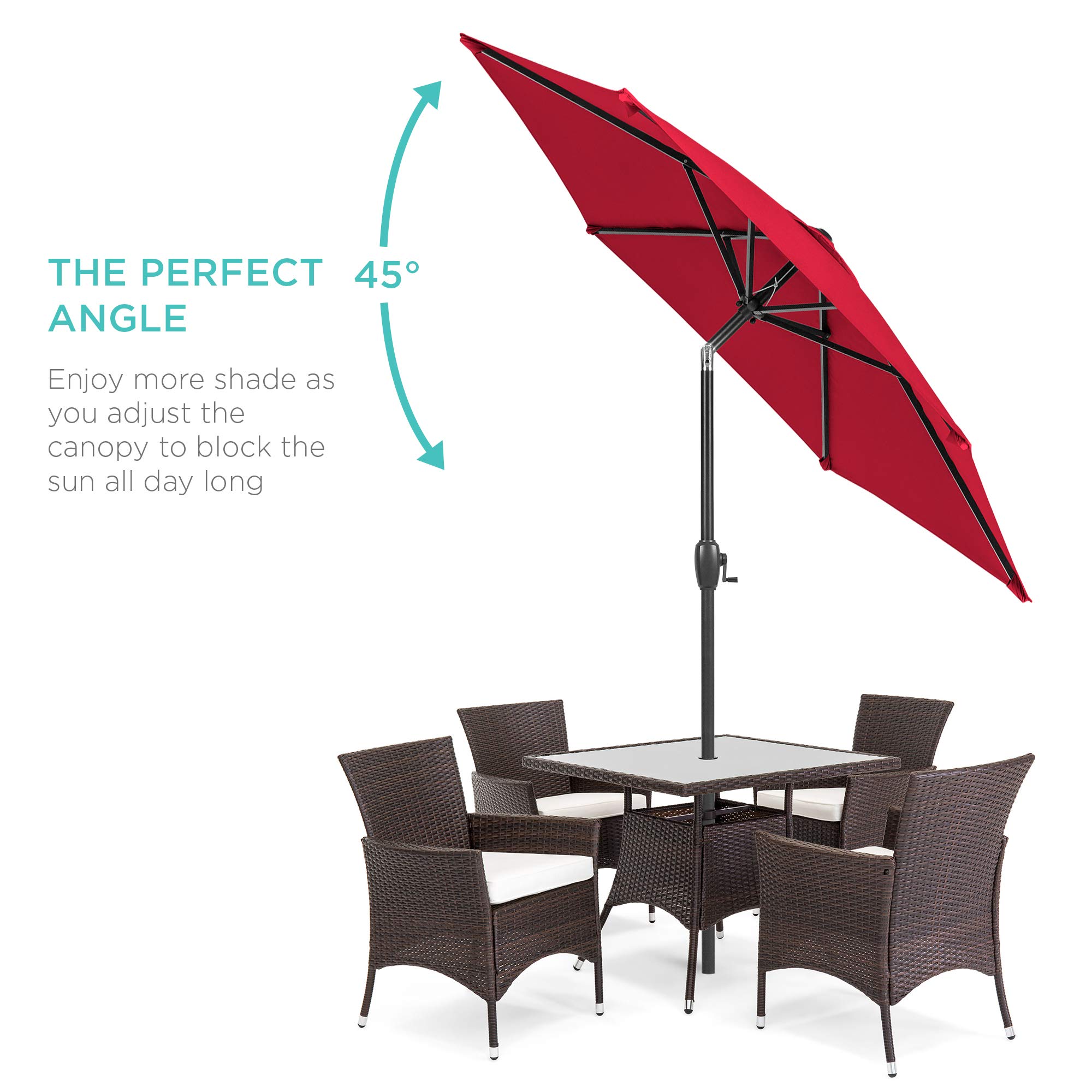 Best Choice Products 7.5ft Heavy-Duty Round Outdoor Market Table Patio Umbrella w/Steel Pole, Push Button Tilt, Easy Crank Lift - Red
