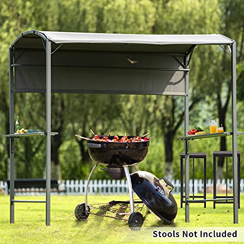 DHPM Iron Double Tiered Backyard Patio BBQ Grill Gazebo with Bar Counters&Extendable Shades for Your Yard, Patio, Garden, Outdoor or Party