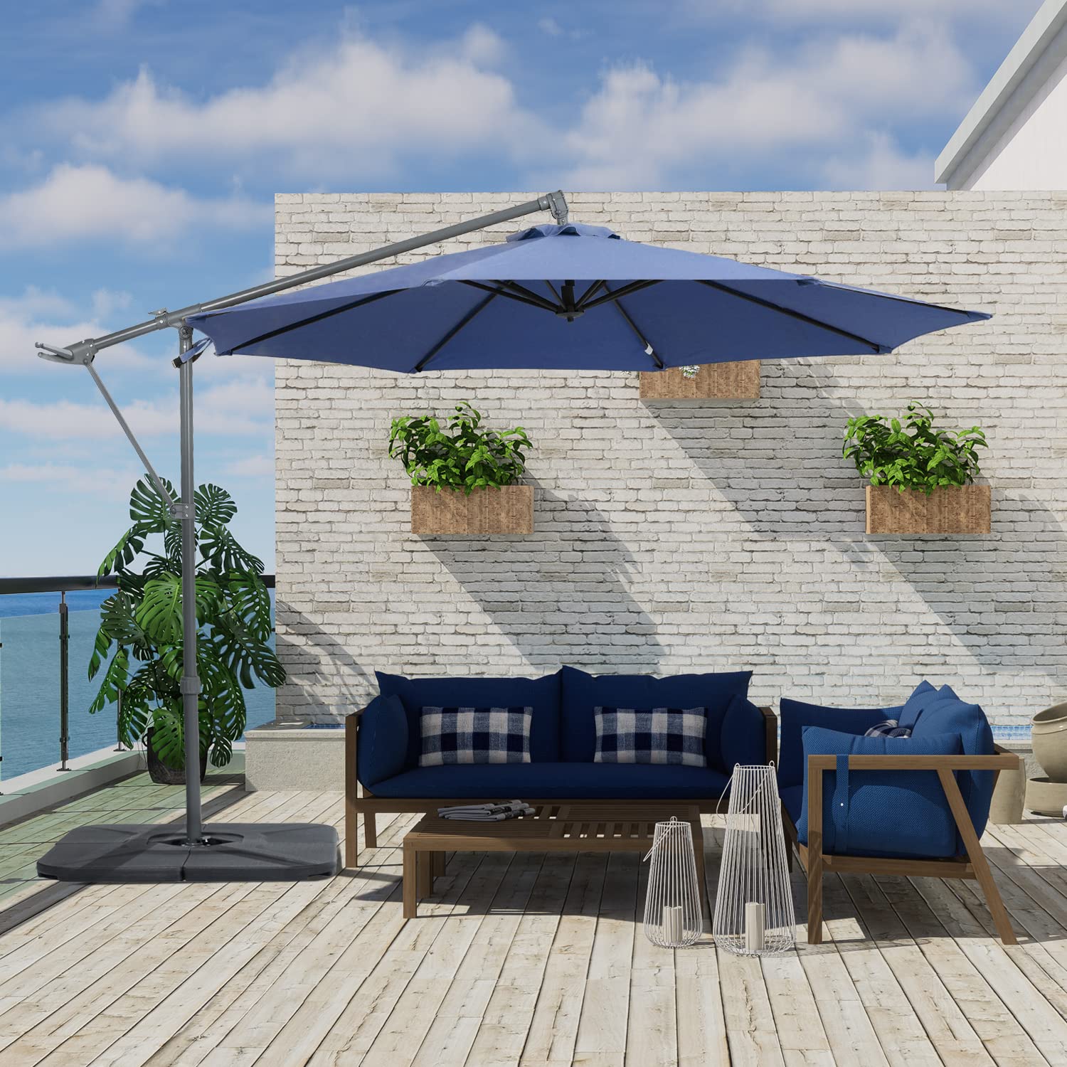 BPS Patio 10FT Off-set Hanging Umbrella - Premium Aluminum Cantilever Umbrella for Backyard/Garden - Waterproof, UV-Resistant Outdoor Shade